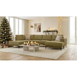 OTTO HOME Wohnlandschaft »XXL Sofa Oland, Struktur, Flachgewebe, Luxus-Microfaser, Boucle« U-Form, 345 cm, Wellenunterfederung, Skandi-Design,...