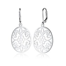 Elli Paar Ohrhänger »Ornament Blume Orientalisch Oval Schmuck Geschenk 925 Silber« Silber onesize Ohrringe für Frauen mit Ornament Muster