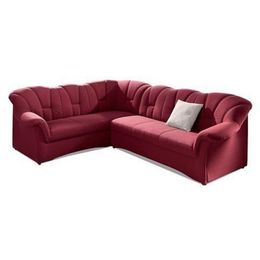 DOMO collection Ecksofa &raquo;Papenburg B/T/H: 242/190/84 cm L-Form&laquo; wahlweise mit Bettfunktion, Langer Schenkel links oder rechts rot