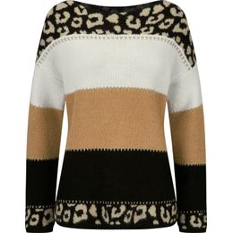 CRÉATION L Damen Kaschmirpullover mit Glanzgarn schwarz-sand-gestreift Größe 38