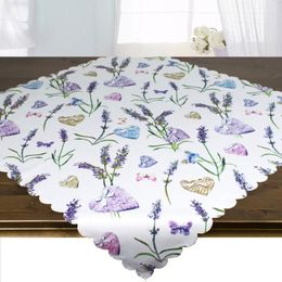 Delindo Lifestyle Mitteldecke &raquo;LAVENDEL + HERZ&laquo; Strukturgewebe, bedruckt wei&szlig; Polyester