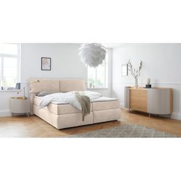 Home Affaire Boxspringbett &raquo;Jenson&laquo; in 4 Farben, 4 Breiten, 3 Matratzenarten in 2 H&auml;rtegraden, Topper beige Struktur weich (85% Polyester/15% Nylon)