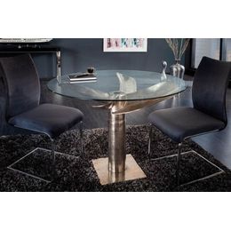 Riess Ambiente Maritimer Esstisch OCEAN 105cm silber antik Glastisch mit Schiffsschraube Riess-Ambiente Esszimmertisch K&uuml;chentisch S&auml;ulentisch rund 4 Personen