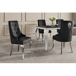 Riess Ambiente Stuhl MODERN BAROCK DELUXE schwarz Samt silber Edelstahlbeine mit Löwenkopf Polsterstuhl Riess-Ambiente Esszimmerstuhl Küchenstuhl