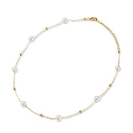 Firetti Perlenkette »Schmuck Geschenk Edelstahl Halsschmuck Halskette« gelbgoldfarben-weiß Modische Collier mit leichtem Flair