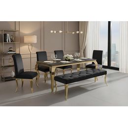 Riess Ambiente Chesterfield Bank MODERN BAROCK DELUXE 170cm schwarz Samt gold Edelstahl Riess-Ambiente