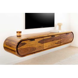 Riess Ambiente H&auml;ngendes TV-Board ORGANIC 160cm braun stone finish Sheeshamholz massiv mit Schubladen Riess-Ambiente Modern Natur