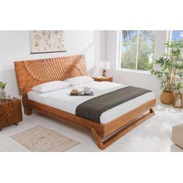 Riess Ambiente Design Bett SCORPION 180x200cm braun Mangoholz 3D Schnitzerei Massivholz Doppelbett Riess-Ambiente Glamour Natur Rustikal