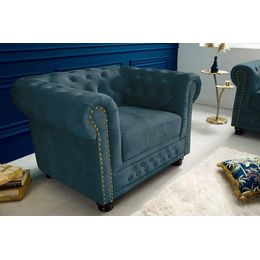 Riess Ambiente Barocker Sessel CHESTERFIELD petrol Samt Federkern goldene Nieten mit Knopfheftung Riess-Ambiente