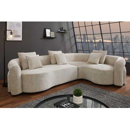 Riess Ambiente Retro Wohnlandschaft VOGUE 290cm beige Chenille XXL-Sofa organische Form inkl. Kissen Riess-Ambiente Wohnzimmer