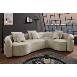 Riess Ambiente Retro Wohnlandschaft VOGUE 290cm beige Samt XXL-Sofa organische Form inkl. Kissen Riess-Ambiente Wohnzimmer