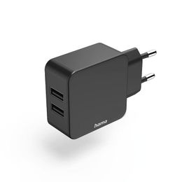 Hama USB-Ladeger&auml;t &raquo;2 fach Ladeger&auml;t, USB A Netzteil, 2,4 A, Universaladapter, 12 W&laquo; schwarz Angeschlossene Ger&auml;te werden automatisch erkannt und optimal 