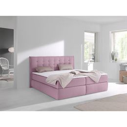 Home Affaire Boxspringbett &raquo;Sagres&laquo; Kopfteil mit 2farbiger Flatterbiese und zweifarbigen Kn&ouml;pfen rosa Feinstruktur(100% Polyester);Bezug der 