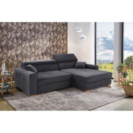 Jockenh&ouml;fer Ecksofa &raquo;Slider L-Form, B: 277 cm, mit 60 cm elektrischer Sitztiefenverstellung&laquo; 140kg Belastbarkeit, USB, verstellbaren Kopfst&uuml;tzen & Zierkissen grau