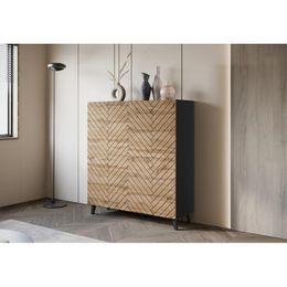 Inosign Highboard »PHUKET« 1 Stk. tlg. moderne Kommode mit 4 Türen und 8 Fächern, Breite 120 cm graphite schwarz matt/Votan eichefarben gefräst