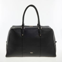Schwarze Henkeltasche aus Leder mit goldfarbenen Elementen