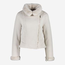 Rino & Pelle Hellgraue Jacke aus Kunstwildleder mit Kunstfell