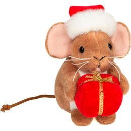 HERMANN TEDDY ORIGINAL TEDDY HERMANN Kuscheltier &raquo;Weihnachtsmaus mit Geschenk, 11 cm&laquo; mittelbraun