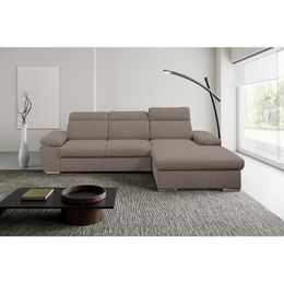 WERK2 Ecksofa »Palma modernes Schlafsofa mit Bettkasten, L-Form, B/T 282/185 cm« Kopfteile verstellbar, komfortable Wellenunterfederung, L-Form beige