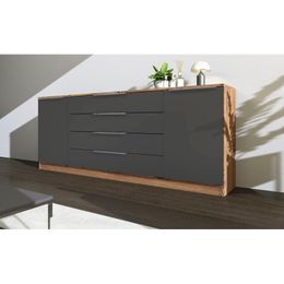 borchardt M&ouml;bel BORCHARDT M&Ouml;BEL Kommode &raquo;Oliva, Kommode mit Metallgriffen&laquo; Breite 200 cm, mit 4 Schubk&auml;sten eichefarben vintage/ graphit matt Modernes, ger&auml;umiges...