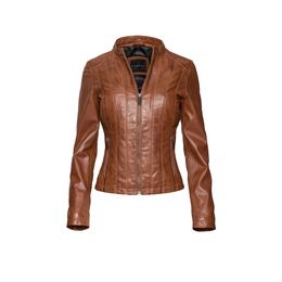 Bugatti Zeitlose Lederjacke aus reinem Leder mit Stehkragen Damen Gr&ouml;&szlig;e S cognac