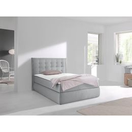 Home Affaire Boxspringbett &raquo;Sagres&laquo; Kopfteil mit 2farbiger Flatterbiese und zweifarbigen Kn&ouml;pfen grau Feinstruktur(100% Polyester);Bezug der 