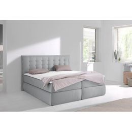 Home Affaire Boxspringbett &raquo;Sagres&laquo; Kopfteil mit 2farbiger Flatterbiese und zweifarbigen Kn&ouml;pfen grau Feinstruktur(100% Polyester);Bezug der 