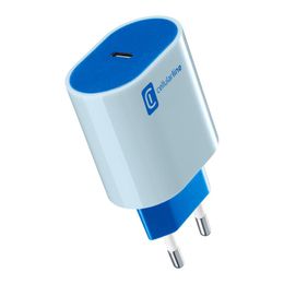cellularline USB-Ladeger&auml;t &raquo;USB-C CHARGER PD 20W&laquo; blau Kunststoff Zu 100 % sicher. Die Elektronik ist zum Schutz vor &Uuml;berhitzung entworfen und verf&uuml;gt &uuml;ber einen 