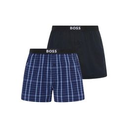 BOSS Pyjamashorts »2P Boxer Shorts EW« mit Logobund Medium Blue 423 L - N-Gr N-Gr L Gemusterte und unifarbene BOSS Pyjama-Shorts