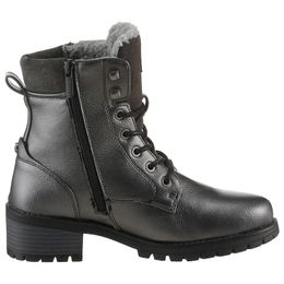 Mustang Shoes Schn&uuml;rboots, Schn&uuml;rstiefelette, Blockabsatz, in Metallic-Optik, schmale Form dunkelgrau 37 37 Mit praktischer Schn&uuml;rung und 2...