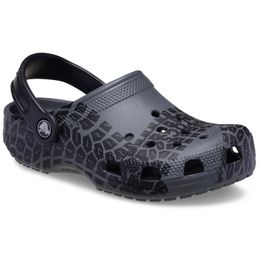 Crocs Clog »Classic Tire Print«, Sandale, Hausschuh mit schwenkbarem Fersenriemen dunkelgrau-schwarz 32 32 Mit coolen Applikationen