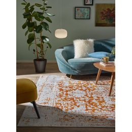 benuta Nest Waschbarer Teppich Miray Grau/Orange 120x170 cm - Vintage-Stil Teppich im Used-Look