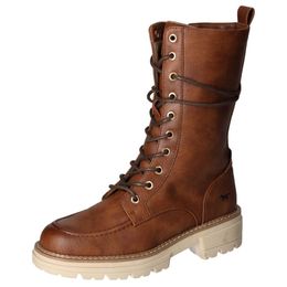Mustang Shoes Schnürstiefelette, Reißverschluss-Boots, Schnürboots, Kurz-Stiefel mit Blockabsatz cognacfarben 37 37 Mit schaftumspielender Schnürung