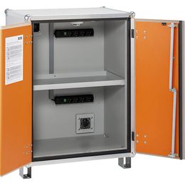 CEMO Akku-Sicherheits-Ladeschrank PREMIUM, mit F&uuml;&szlig;en, H&ouml;he 1110 mm, 230 V, orange/grau