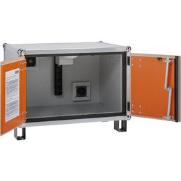 CEMO Akku-Sicherheits-Ladeschrank BASIC, mit F&uuml;&szlig;en, H&ouml;he 620 mm, 230 V, orange/grau