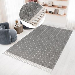 Bruno Banani Teppich &raquo;Dotty, In- und Outdoor geeignet&laquo; rechteckig 6 mm H&ouml;he Woll-Optik, Hoch-Tief Struktur, mit Fransen, Balkon, Terrasse beige Kunstfaser