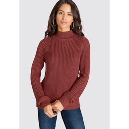 Laura Scott Damen Strickpullover aus Grobstrick mit Stehkragen braun 44