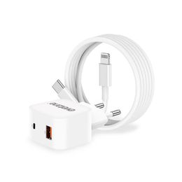 Kabel und Wandgesteck (USB-C + Lightning) 25W - Evetane