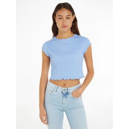 Tommy Jeans Rundhalsshirt &raquo;TJW SLIM SMOCK TEE&laquo; allover gesmokt Moderate Blue S (36) S (36) Shirt von Tommy Jeans Womanswear