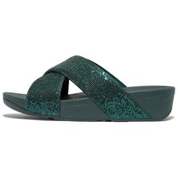 fitflop Keilpantolette »Lulu Glitterball Slide«, Badeschuh, Slides, Sandale, Kreuzbandage mit Glitzersteine besetzt petrol 36 36 Badelatschen mit...