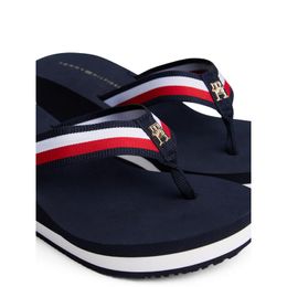 Tommy Hilfiger Damen Dianette &raquo;TH CORPORATE WEDGE BEACH SANDAL&laquo; , Keilabsatz, Sommerschuh, Zehentrenner mit gestreiften Bandagen bunt 40