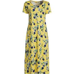 LANDS' END Wadenlanges Kurzarm-Nachthemd aus reiner Baumwolle, Damen,  Gelb, Baumwolle, by Lands' End