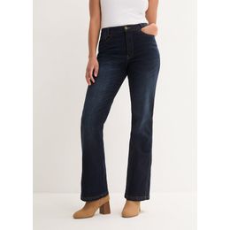 bonprix Bootcut-Jeans High Waist Bequembund, blau, mit Baumwolle