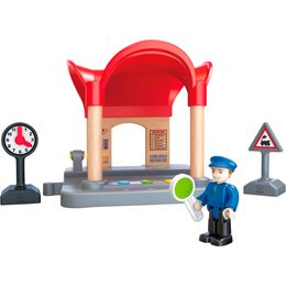 HAPE Kinder Spielzeugeisenbahn-Gebäude "Bahnhof mit Durchsagefunktion"bunt, Holz, Kunststoff, B:28cm H:12cm T:15cm, Spielzeugeisenbahn-Erweiterungen,