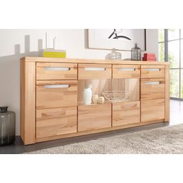Sideboard Home Affaire "Kolding", beige (kernbuche teilmassiv), B:200cm H:90cm T:40cm, Holz teilmassiv, Sideboards, Sideboard, Breite 200 cm mit 2 Glastüren und 2 Holztüren