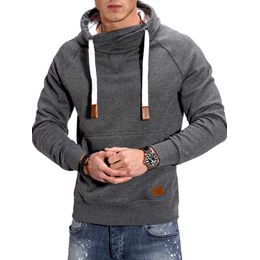 Kapuzensweatshirt behype "JULES", Herren, Gr. S, grau (dunkelgrau), 70% Baumwolle, 30% Polyester, unifarben, normal, Sweatshirts, mit hohem Kragen