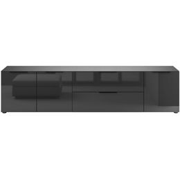 Lowboard MANJANA MÖBEL, B:225cm H:53,9cm T:40cmanthrazit matt, glas anthrazit, metall schwarz matt, Glas, Metall, Sicherheitsglas ESG, Spanplatte,