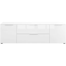 Lowboard MANJANA M&Ouml;BEL, B:180cm H:53,9cm T:40cmwei&szlig; matt, wei&szlig;glas, metall chrom, Glas, Metall, Sicherheitsglas ESG, Spanplatte, Wohnzimmer,