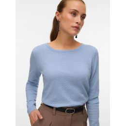 Véro Moda Rundhalspullover VERO MODA "VMCARE STRUCTURE LS O-NECK BLOU NOOS", Damen, Gr. L, brunnera blau, Strick, Obermaterial: 100% Baumwolle, Strukturmuster, unifarben, regular fit normal, Rundhals, Rippbündchen, Pullover Rundhalspullover