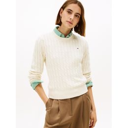 Rundhalspullover Tommy Hilfiger "CO CABLE MID GG C-NK LS SWT", Damen, Gr. XXXL(46), calico, Strick, Obermaterial: 100% Baumwolle, unifarben, regular fit normal, Rundhals, Rippb&uuml;ndchen, Pullover Rundhalspullover